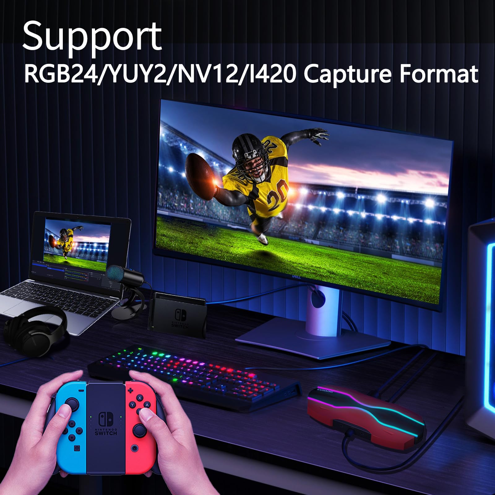 kuhaimi Capture Card, 4K HDMI Video Capture Card for Streaming, USB3.0 Low Latency, Full HD 4K 60/1080P 240FPS for Streaming/Gaming Recording, Works with Mac/PS5/PS4/Xbox/OBS/Nintendo Switch