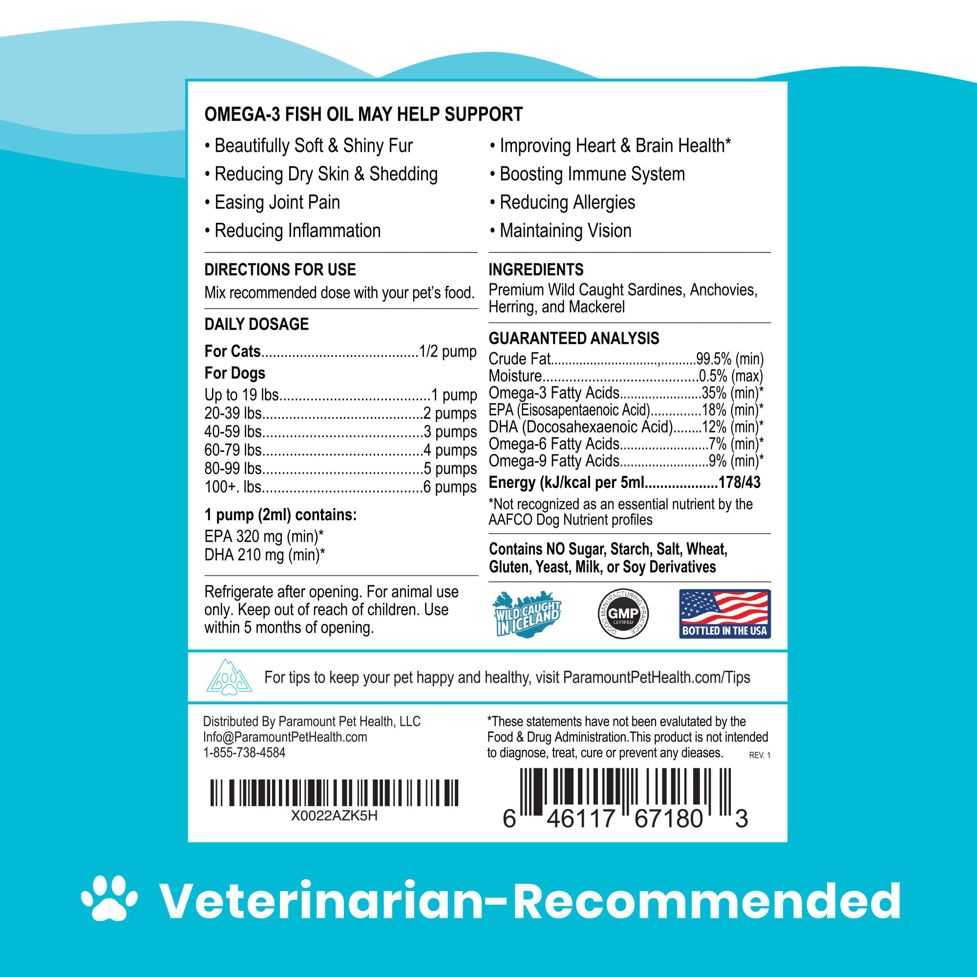 Omega 3 Fish Oil for Dogs and Cats | Premium Quality Omega 3 Supplement for Dogs and Cats (16 Ounce)