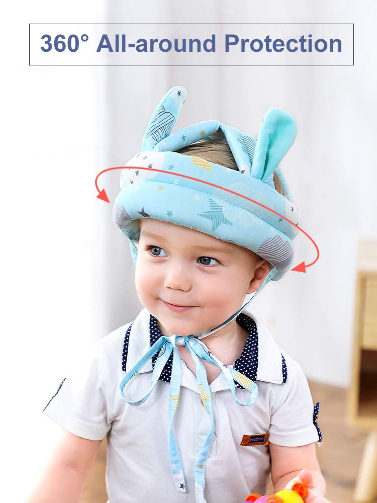 JunNeng Baby Walker Head Helmet Toddler Head Protector Bumper Bonnet with Knee Pads&Anti-Slip Socks (Dniosaur)