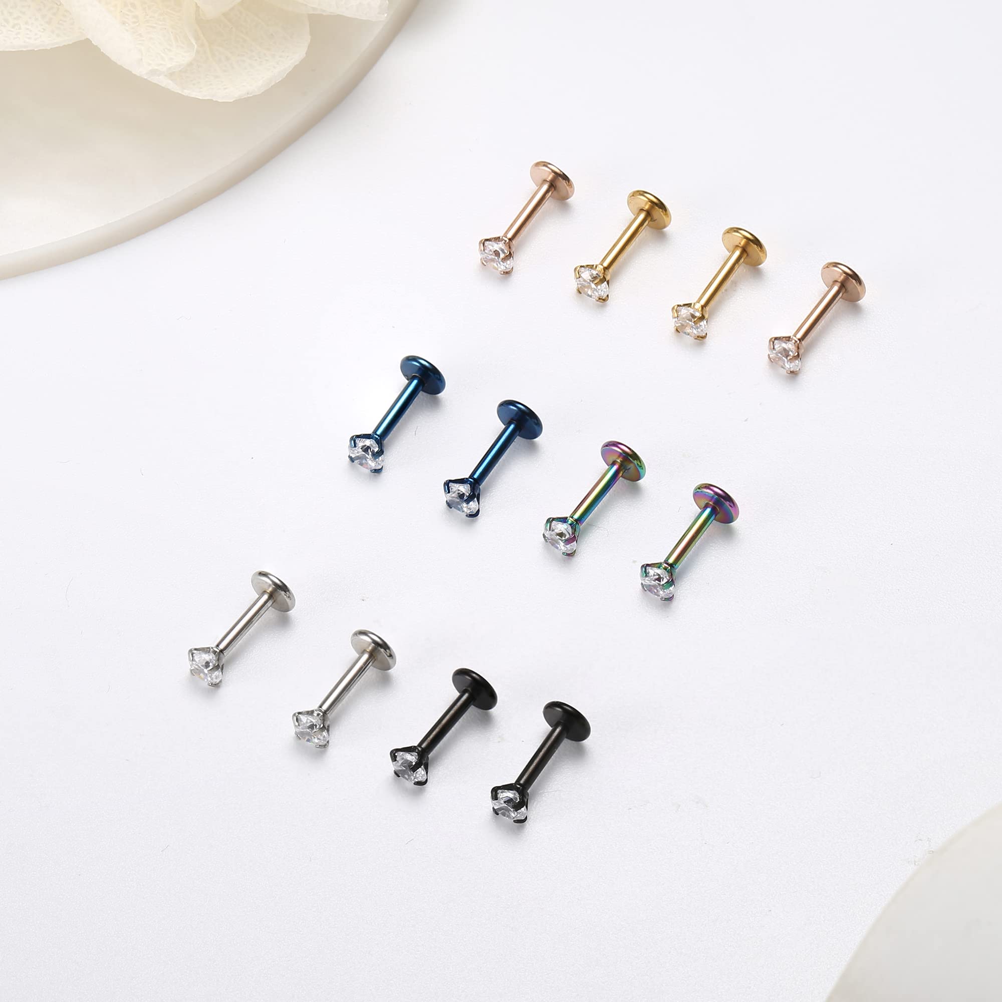 IRONBOX 16G Threadless Push in Nose Rings Studs Surgical Steel Pushin Nose Stud Bone Nose Rings Piercings Nostril Piercing Jewelry for Women Men 6MM