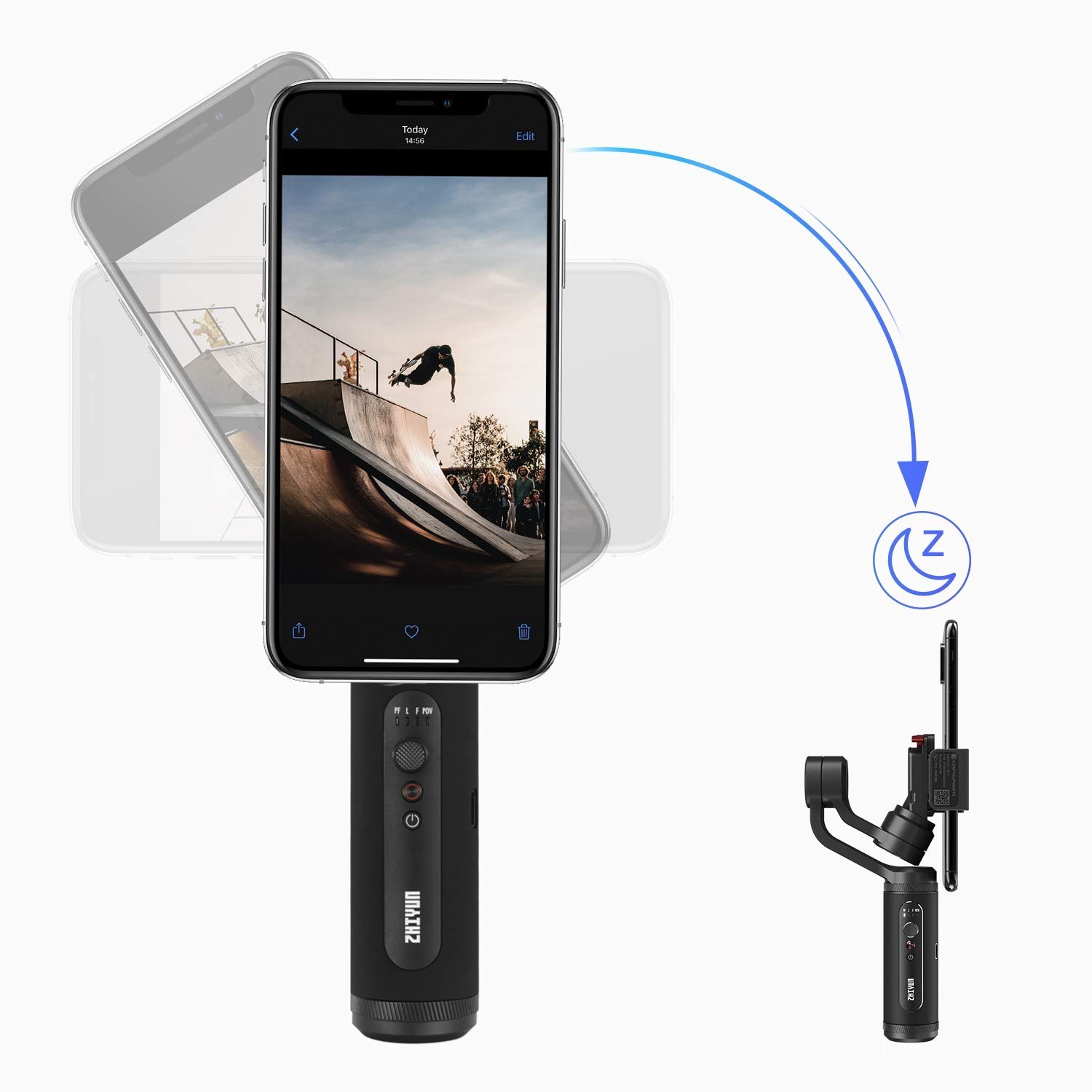 Gimbal Stabilizer for iPhone 14 13 Pro Max 12 11 X XR XS Max Smartphone Vlog Youtuber Live Video Record Inception Mode Face Object Tracking Motion Time-Lapse 3-Axis gyro Zhiyun Smooth Q2 (Pocket Size)