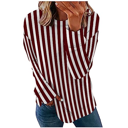 LAWOR Flannel Coats For Women 2024 Winter Sudadera gran tamaño estampado rayas para mujer jersey manga larga cuello redondo ropa degradada primavera y otoño E2-Wine Small