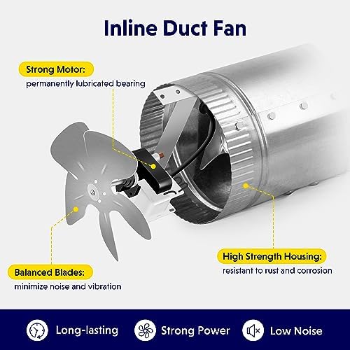 iPower 6 Inch Inline Booster Duct Fan with Speed Controller, 240 CFM HVAC Exhaust Ventilation Blower, Low Noise for Grow Tent, Attics, Basements, Bathrooms and Kitchens