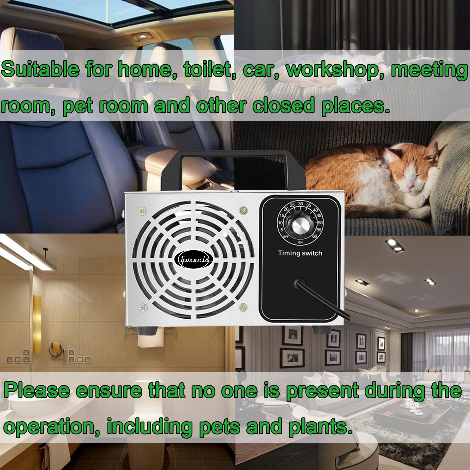 Iproods 20000mg/h Ozone Machine Generator Air Odor Removal Removal Eliminate for Car, Home, Smoke and Pet