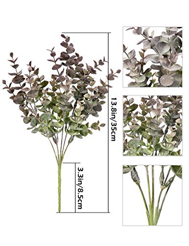 Flojery 4Pcs Artificial Eucalyptus Plant Fake Silver Dollar Eucalyptus Branches Greenery Wedding Jungle Theme Party Home Decor (Winter Green)