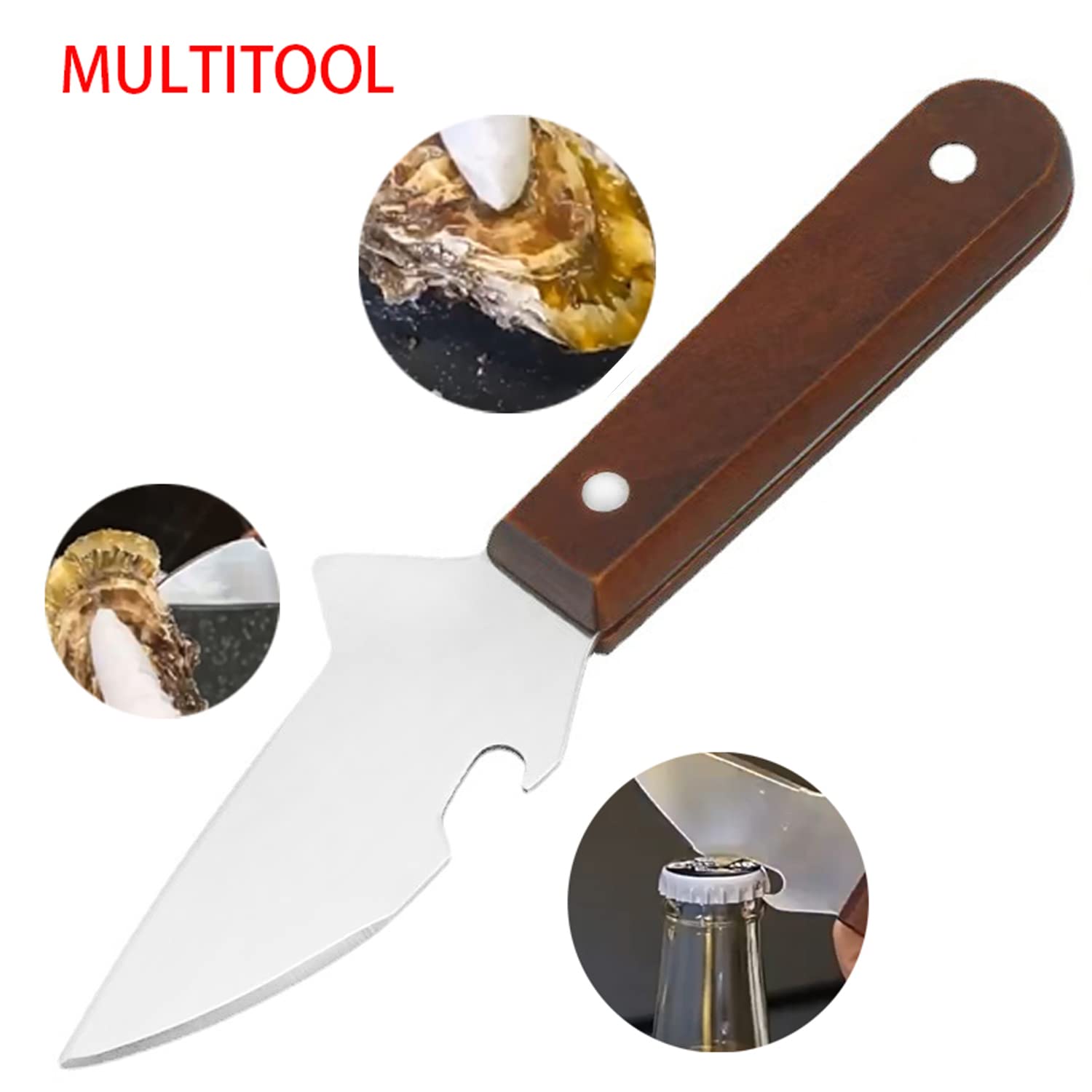 Labstandard Oyster Scallop Shucking Knife,Stainless Steel blade and oak wood Handle with Unique opening design (Beech wood)