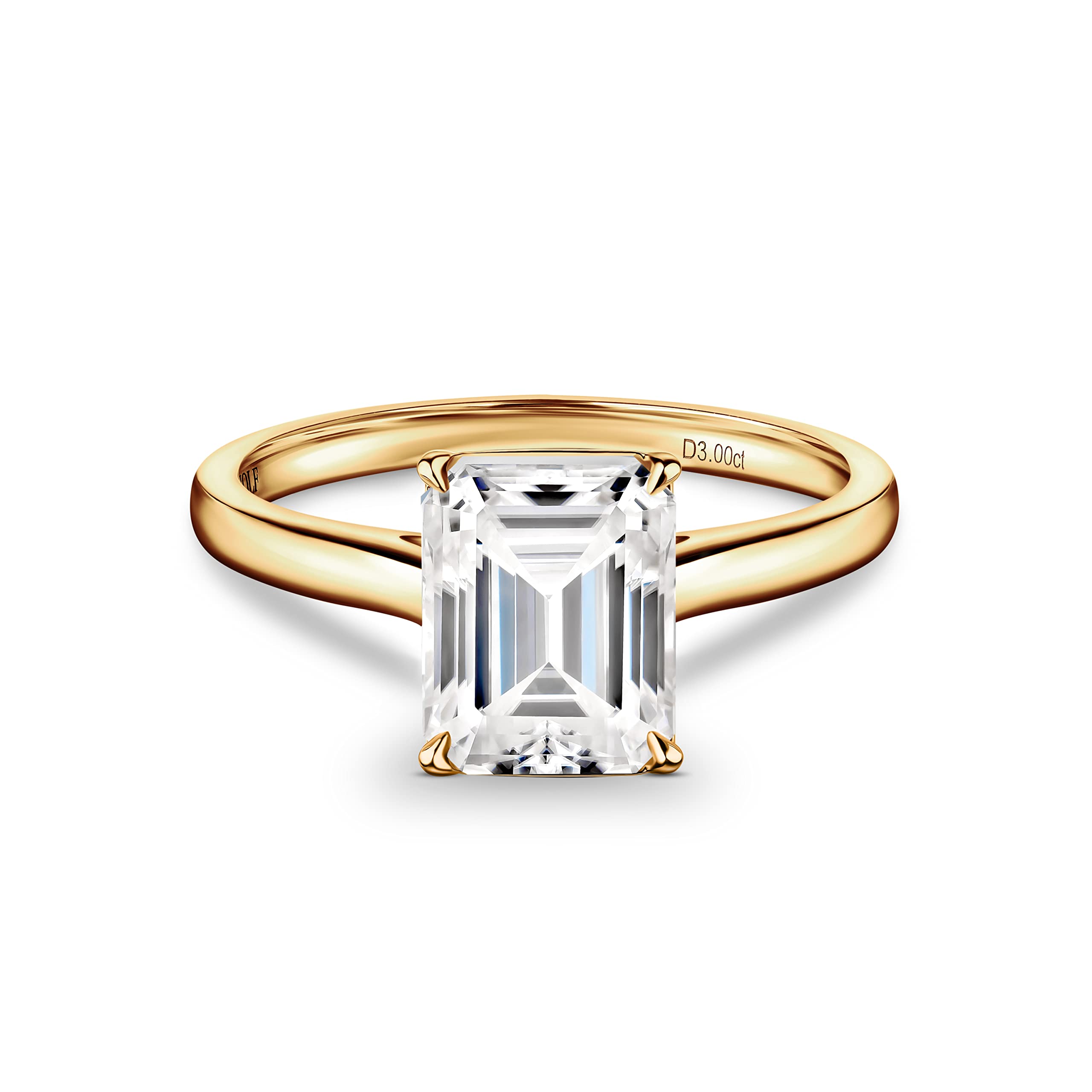 ISAAC WOLF Emerald Cut 10k Solid Gold 3 Carat Genuine Moissanite Diamond Solitaire Proposal Wedding Ring 10k Solid White, Yellow OR Rose GOLD (Yellow Gold, 5)