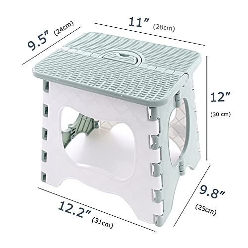 QSYW Folding Step Stool Compact Plastic Foldable Step Stool Holds Up to 300 lbs,12 inches,30cm,Non-Slip(Green) 1PCS