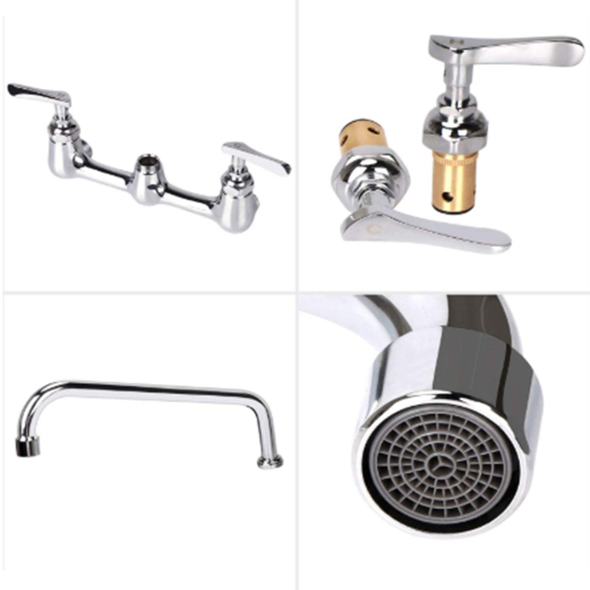 KWODE 8 Inch Center Commercial Sink Faucet with 10” Swivel Spout, Commercial Wall Mount Kitchen Faucet for Kitchen Sink 2-Handle 1 or 2 Compartment Prep & Utility Wall Mount Faucet Chrome Finish