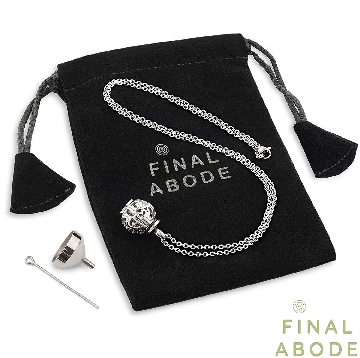 Final Abode Cremation Memorial Urn for Ashes and Stainless Steel Pendant Necklace - Blue Funeral Burial Engravable Urn - Pendant with Chain Engraved - Protective Black Velvet Bag for Transport