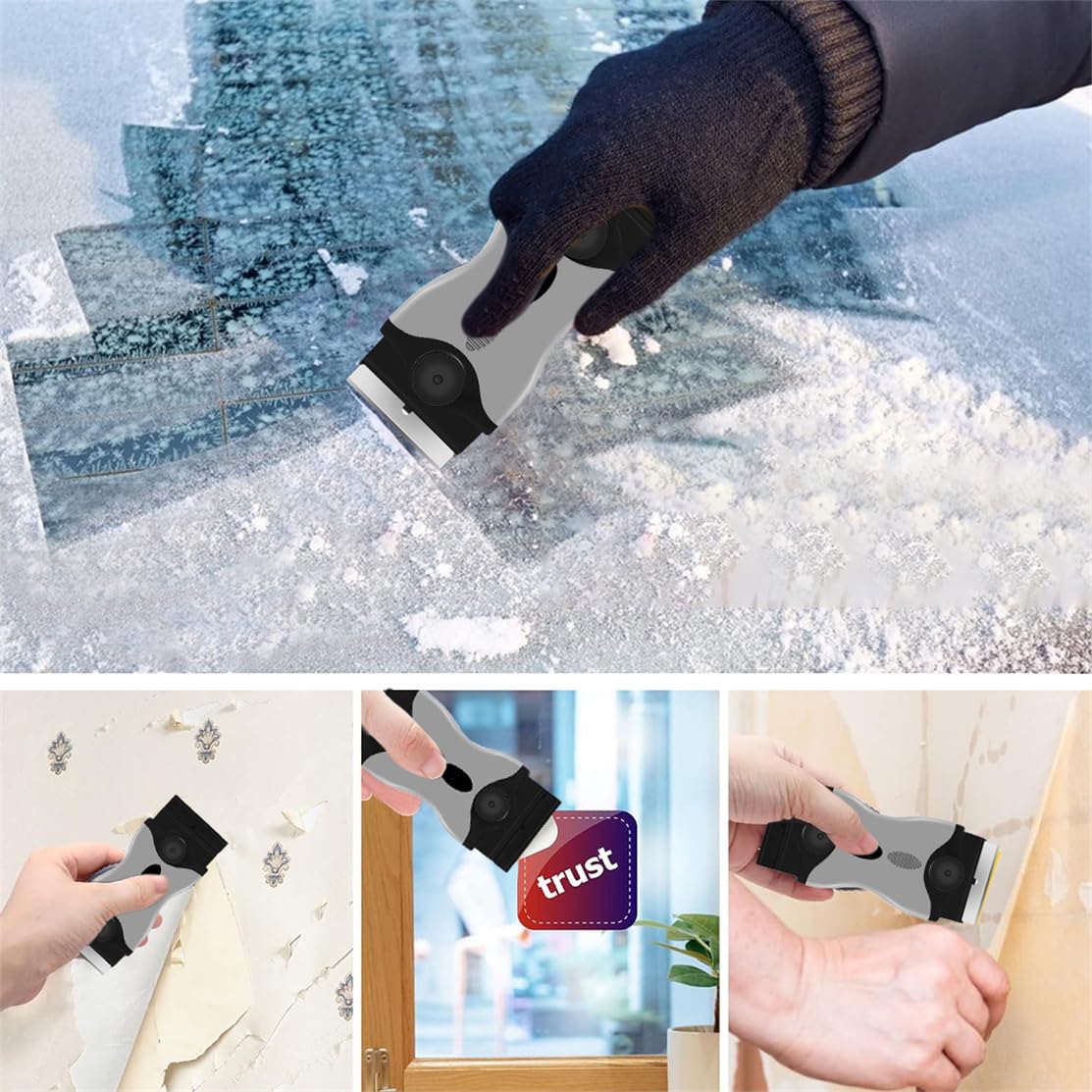 Scraper Tool Set 2 Pack Double Edge Multi-Purpose Scraper Cleaning Tool with 20Pcs Replacement Part Plastic Paint Glass Scraper for Removing Windows Stickers Labels