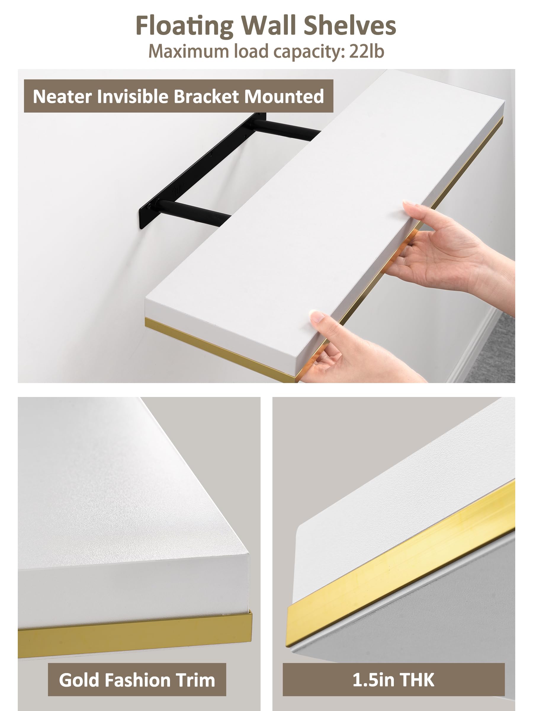 Sivapleso Floating Shelves Set of 2, Modern White Floating Shelves for Wall 24 Inches Long Wall Hanging Shelf with Invisible Brackets for Room Wall