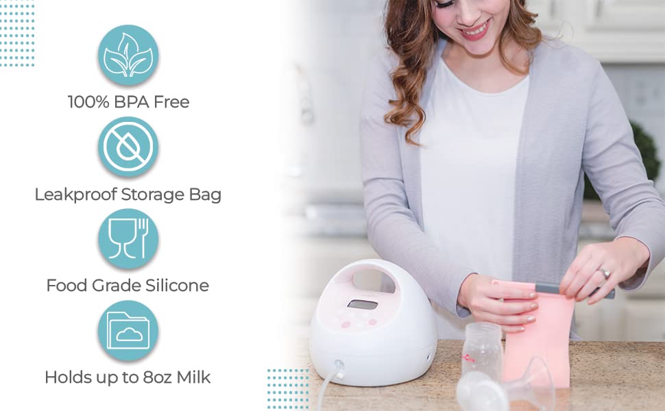 JUNOBIE Bag 4-Pack (Pink, Mint, Gray) | Reusable Breastmilk Storage Bags (As Seen on Shark Tank) | Milk Storage Container