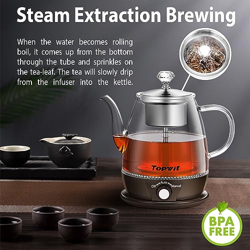 Topwit Electric Kettle, Electric Tea Kettle with Automatic Sprinkling for Tea-brewing, Keep Warm and Dual Modes Electric Tea Maker, 1L Pour Over Teapot & Hot Water Kettle with Stainless Steel Infuser