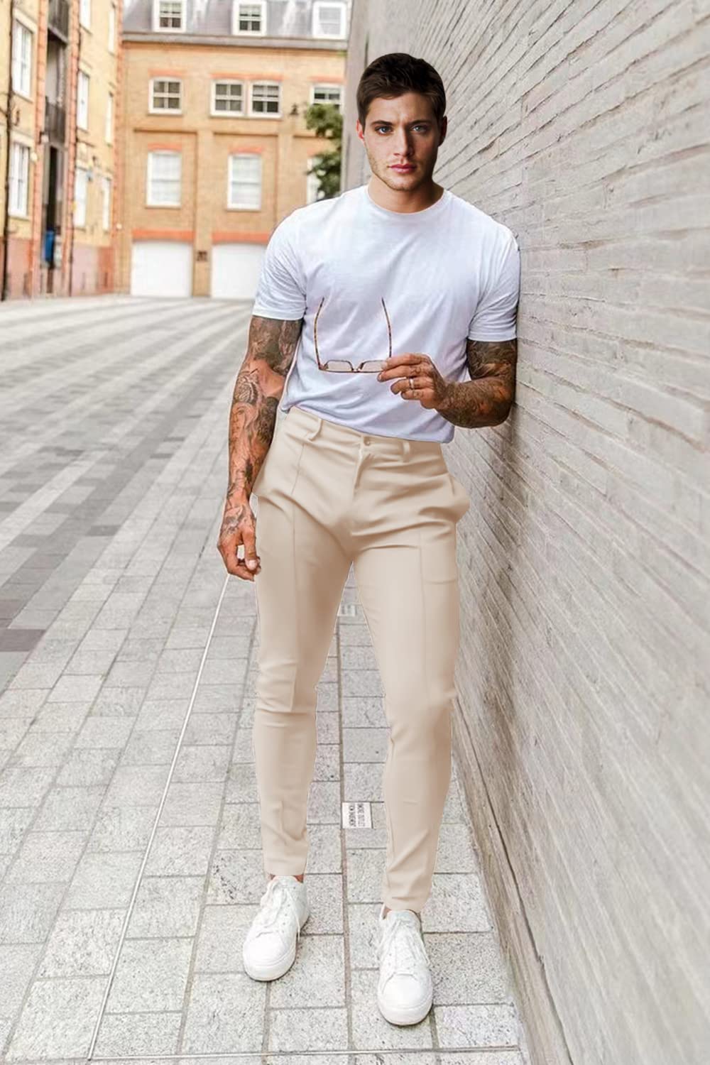 GINGTTO Mens Pleated Khakis Pants,Chinos Pants Men Slim Fit Stretch Dress Slacks for Men 36x30