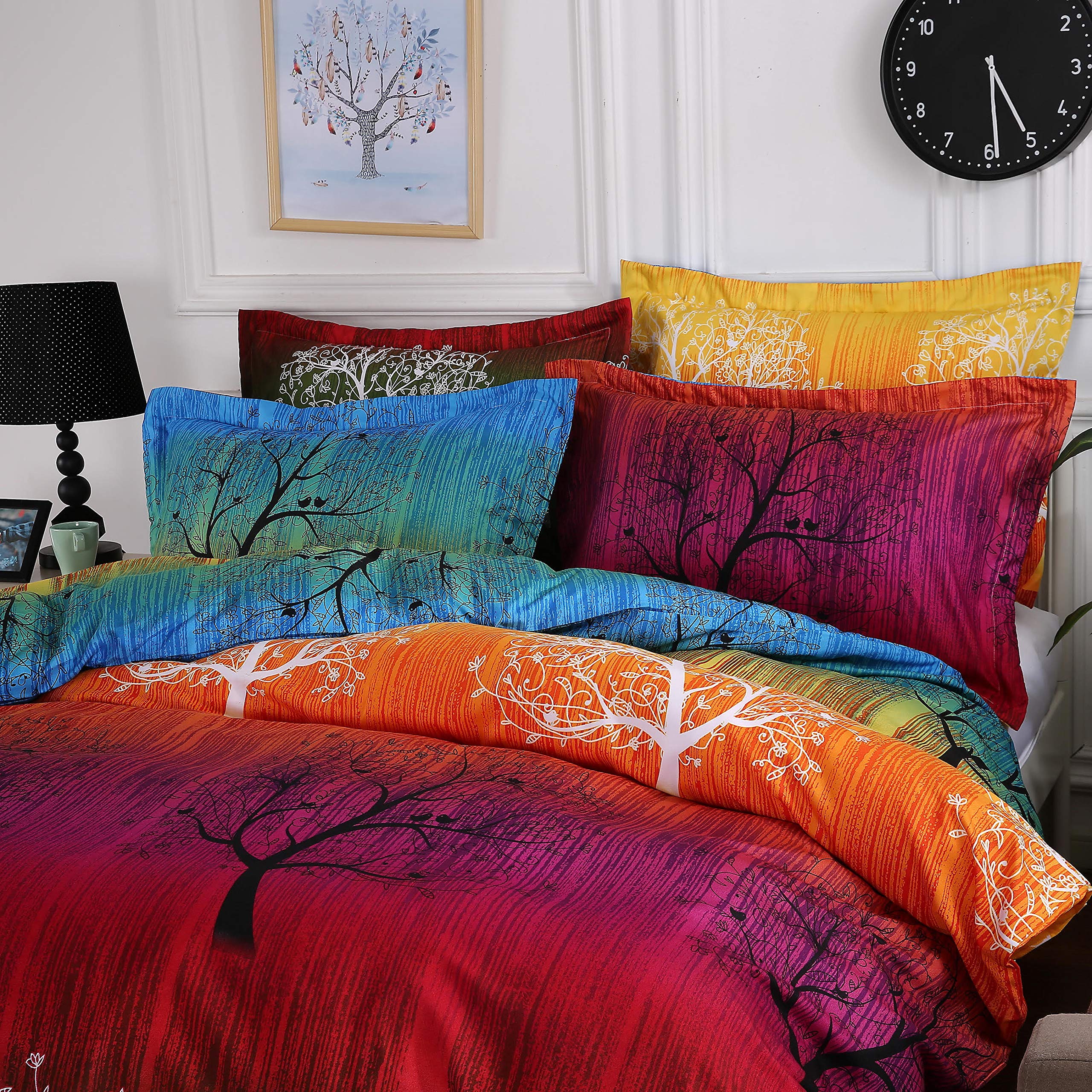 Swanson Beddings Rainbow Tree 7pc Duvet Bedding Set: Duvet Cover, Two Pillow Shams and Two Pairs of Standard Pillow Shams (Oversized King, 7)
