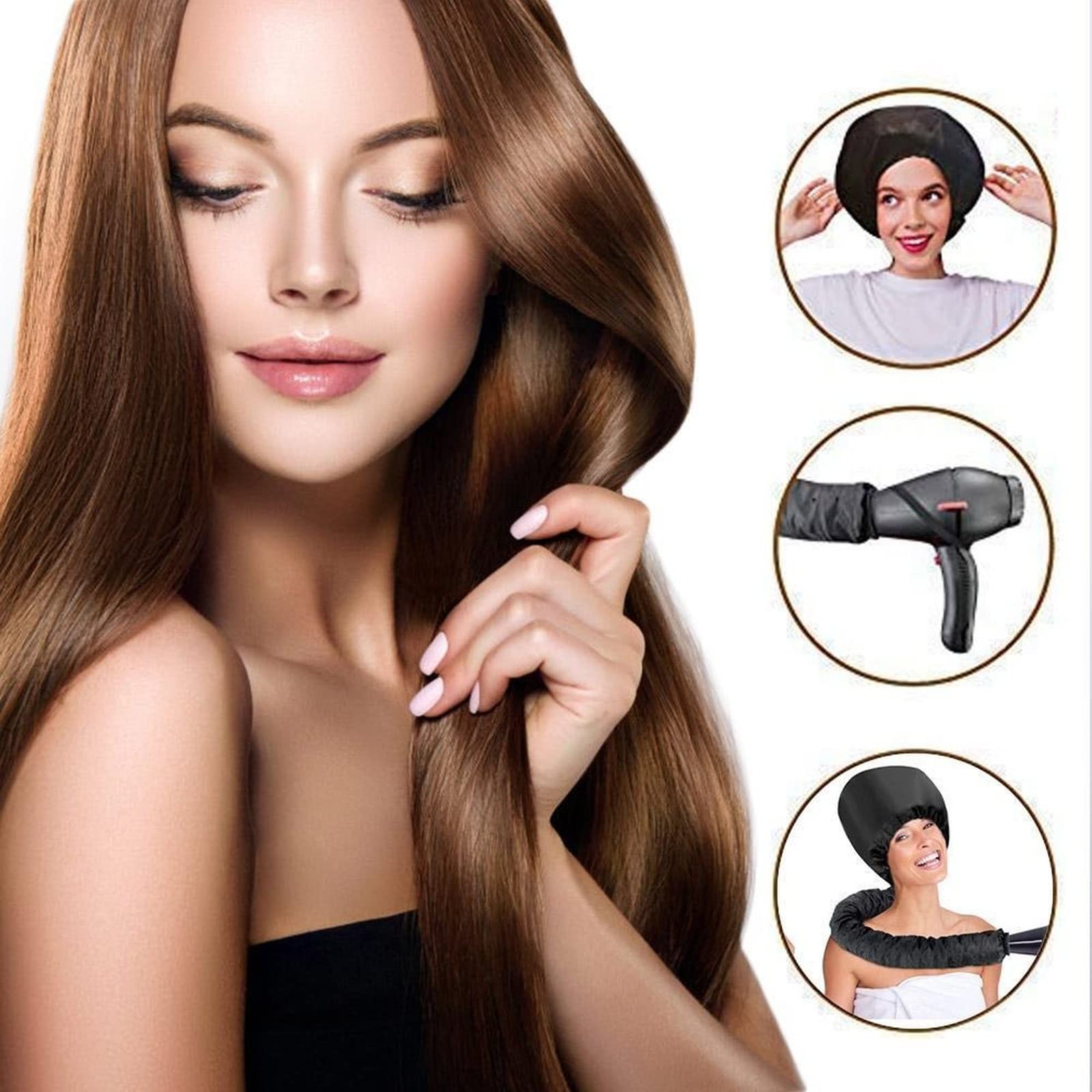 Portable Soft Hair Drying Cap Bonnet Hood Hat Womens Blow Dryer Home Dry Hair Cap Hairdressing Salon Supply Adjustable Accessory (Silver)