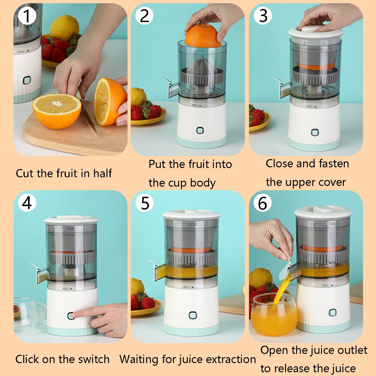 resome Electric Citrus Juicer, Rechargeable Juicer Machine with USB Cable and Cleaning Brush, Orange Lime Lemon Grapefruit Juicer Squeezer, Easy to Clean Portable Juicer (White)