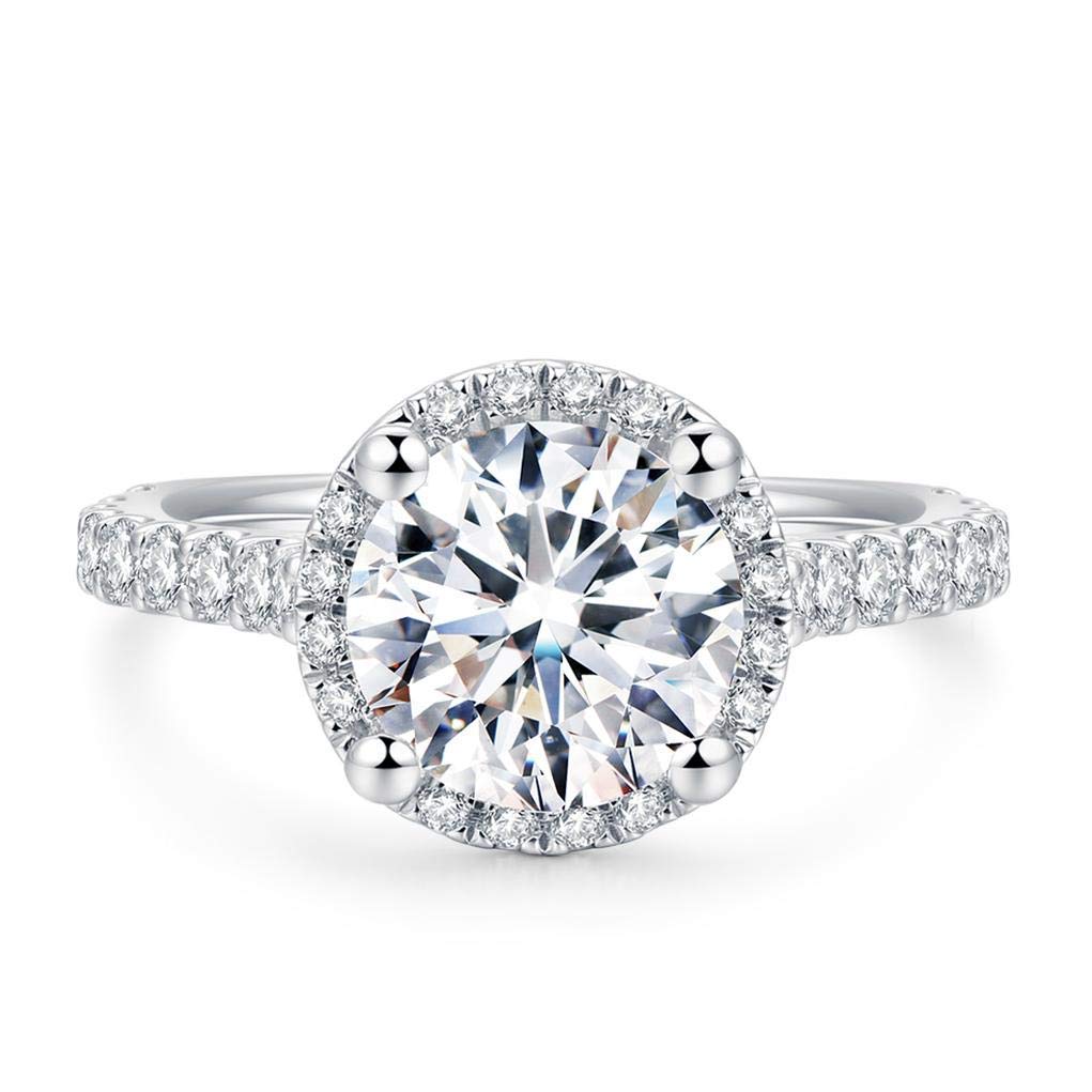 Florence Jewelers 18K Gold Plated Halo Round Cut Cubic Zirconia Engagement Ring, Sizes 6-8 (White Gold, 6)