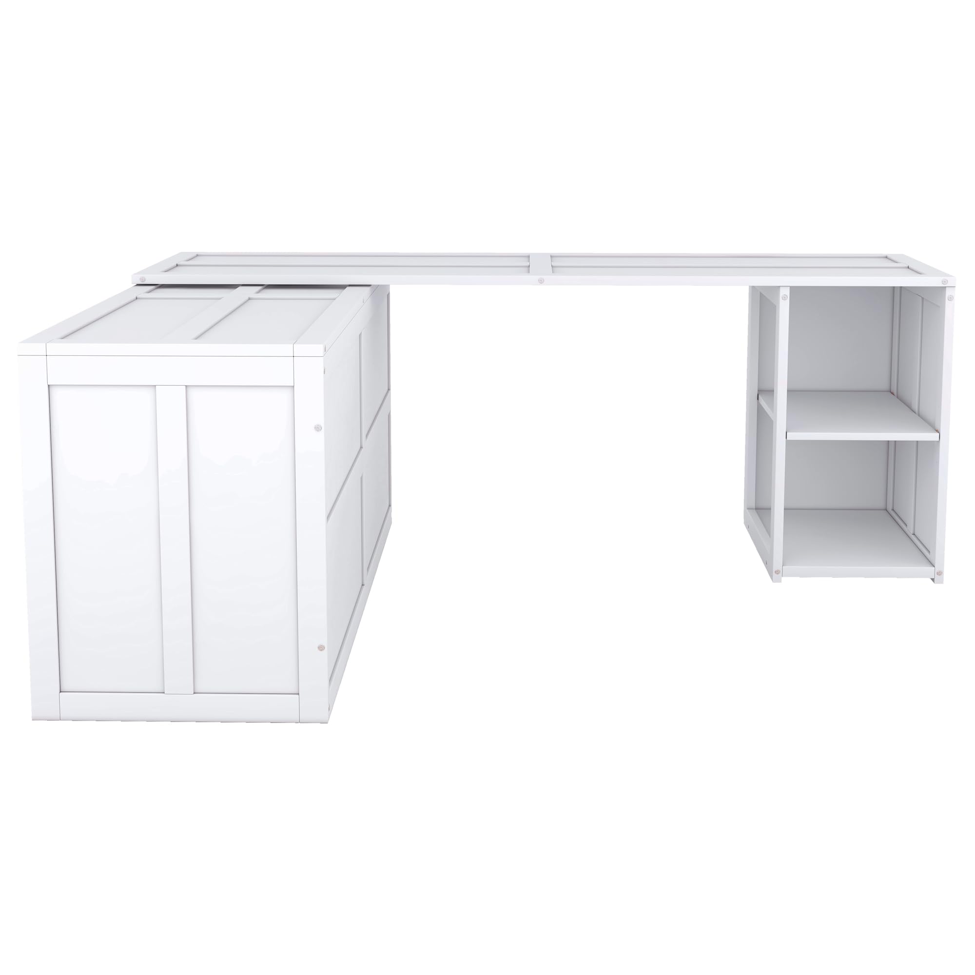 GINGVAT Queen Size Cube Cabinet Murphy Bed with Rotatable Desk and Storage Shelves, Space-saving Design, for Multipurpose Guest Room,Home Office, White