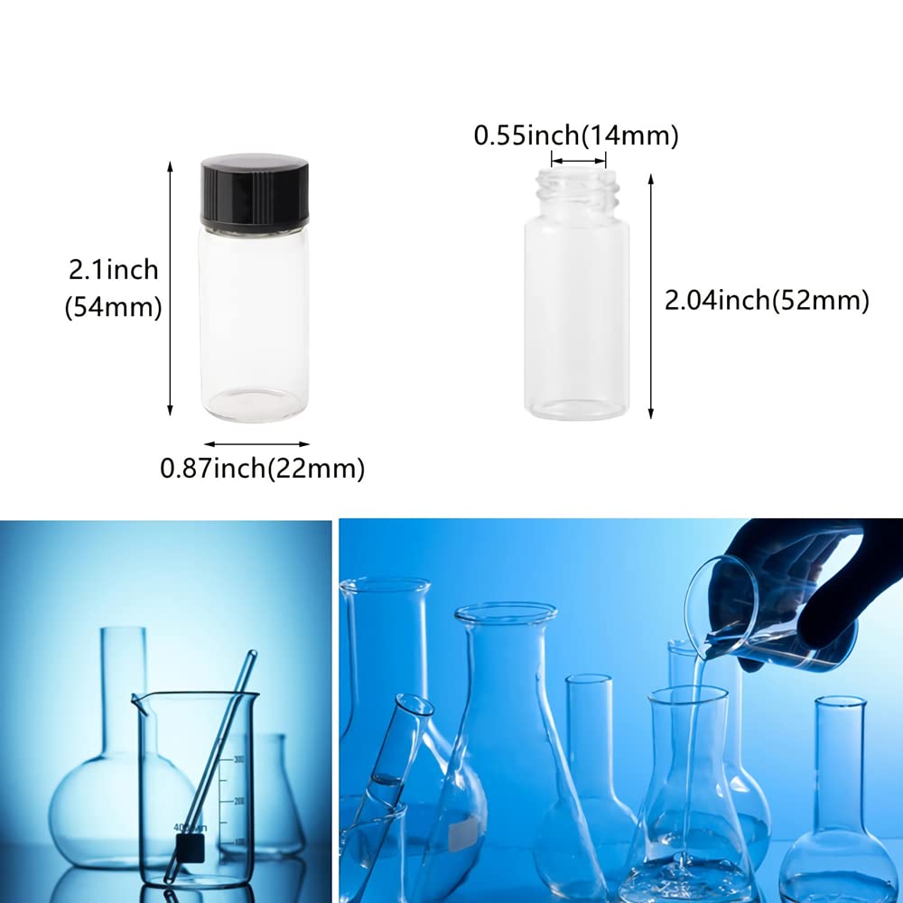 JWCBDY 20ml Clear Glass Vials with Screw Caps and Plastic Stoppers,Laboratory liquid sampling storage bottles, leak-proof bottles 15 pcs