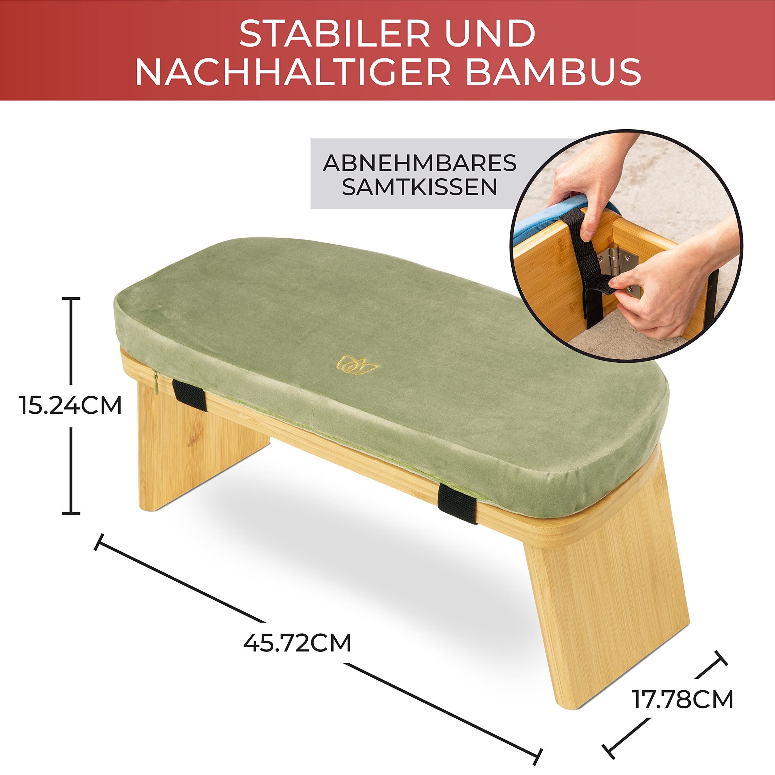 Florensi Meditation Bench - Bamboo, Foldable & Ergonomic Meditation Stool - Sturdy Prayer Bench with Meditation Cushion, Comfortable for Kneeling or Sitting - Perfect for Deeper & Longer Meditation