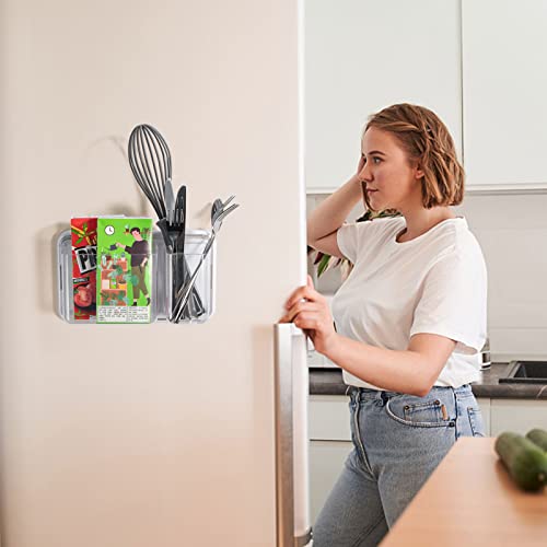 Magnetic Organizer, Yeeco Clear 3.3”×10”×6.1” 4 Compartments Plastic Magnetic and Adhesive Organizer Box Basket Magnetic Storage Organizer Tray for Refrigerator, Fridge,office,classroom