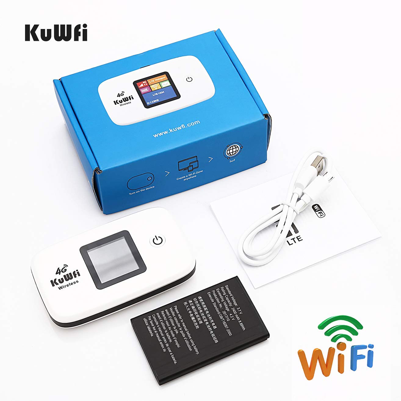 KuWFi Bundle of Goods 4G LTE Mobile WiFi Hotspot and Whole Home Mesh WiFi System 3-Pack