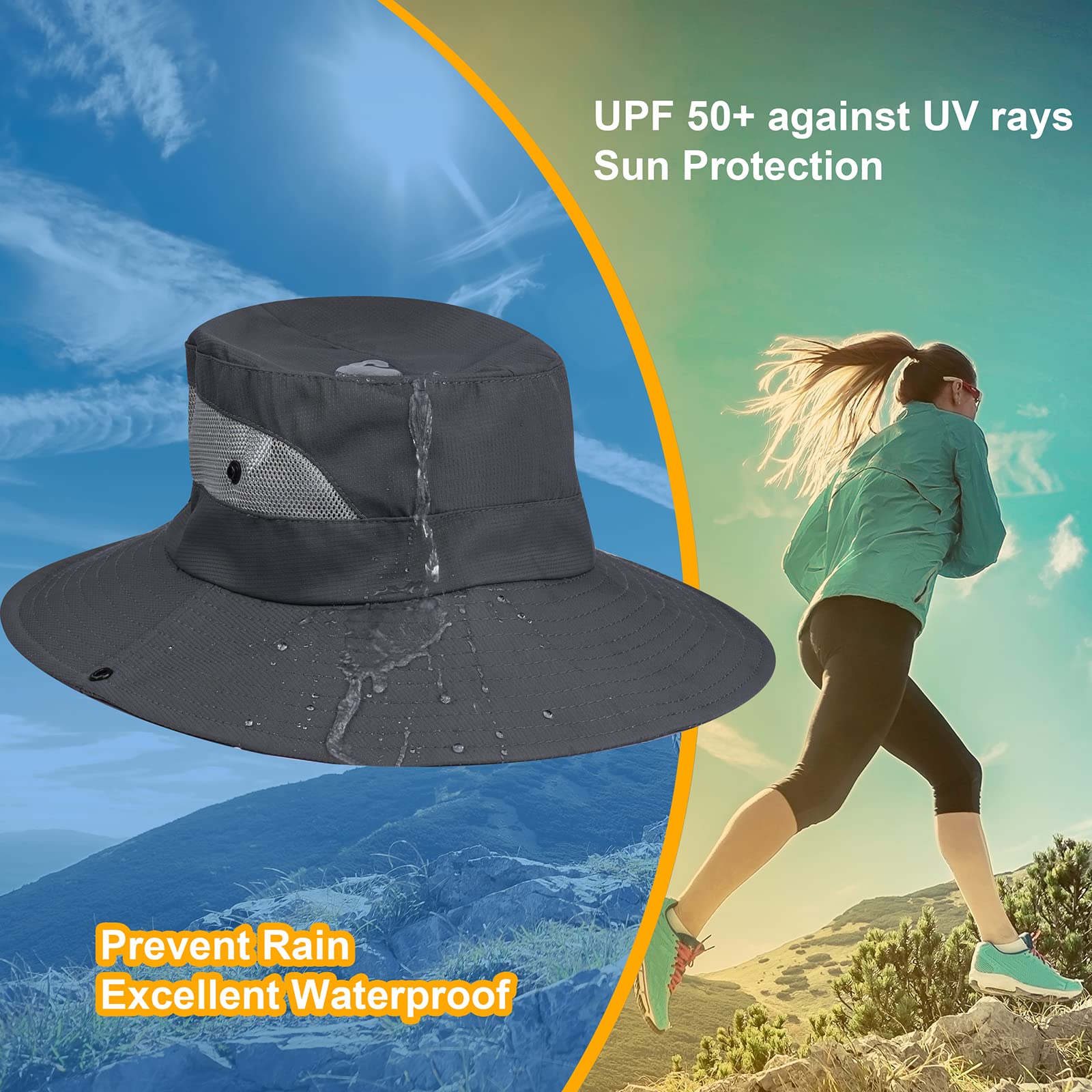 Lesgrod Ponytail Sun Hat for Women UV Protection Foldable Mesh Wide Brim Beach Fishing Hat (Pure Beige)