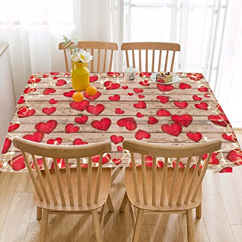 HQM Valentine's Day Table Top Collection Rectangle Fabric Red Love Classic Wooden Floor Tablecloth for Mother's Day Valentine's Day Wedding Home Kitchen Dining Decoration Table Runner 84x60inch