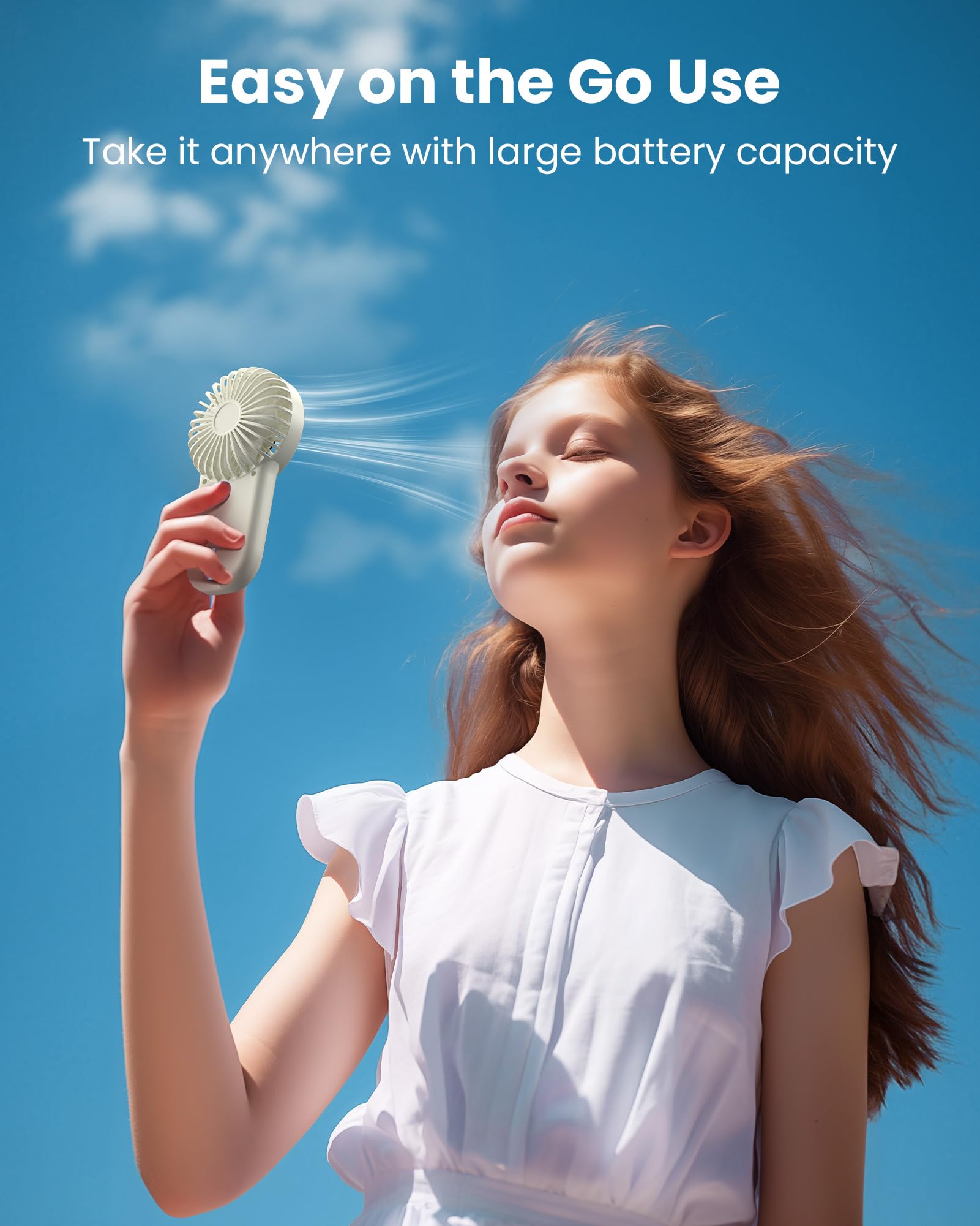 Koonie Cooling Handheld Fan, Battery Operated Fan with Hook, 10 Hours, Ice Cooling Mode, 3 Wind Speed, Portable Pocket Fan for Travel Indoor Outdoor