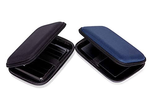 Ginsco 2pcs EVA Hard Carrying Case for Portable External Hard Drive Power Bank Charger USB Cable Battery Case (Black+Blue)