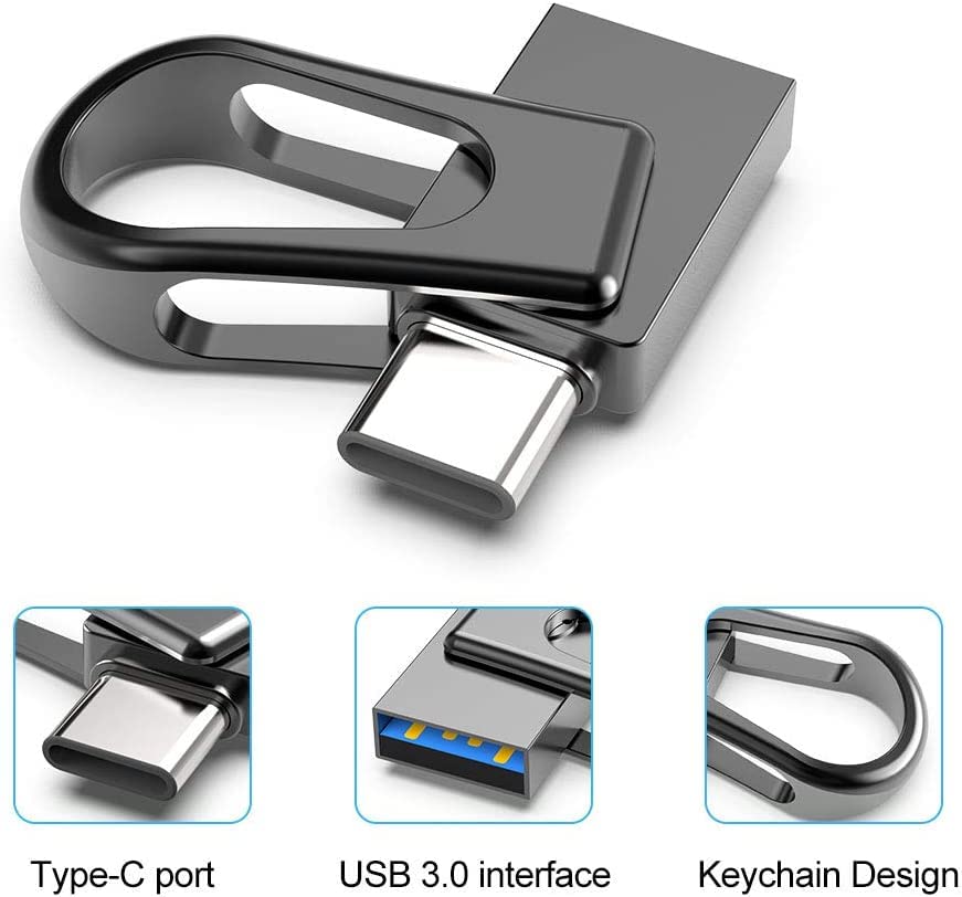 K&ZZ 128GB USB C Flash Drive USB 3.0 Thumb Drive Fold USB A & Type C Dual USB Flash Drives OTG Photo Stick High Speed for MacBook, Tablet, PC, Type C Smart Phones