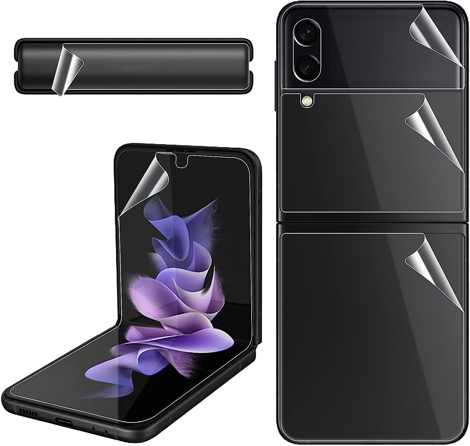Galaxy Z Flip 3 Screen Protector, with Outer + Inner Soft Film + Back Cover TPU Flexible Screen Protector,[1SET 5PCS] HD Full Covered, No Bubble Hydrogel Screen Protector for Samsung Z Flip 3