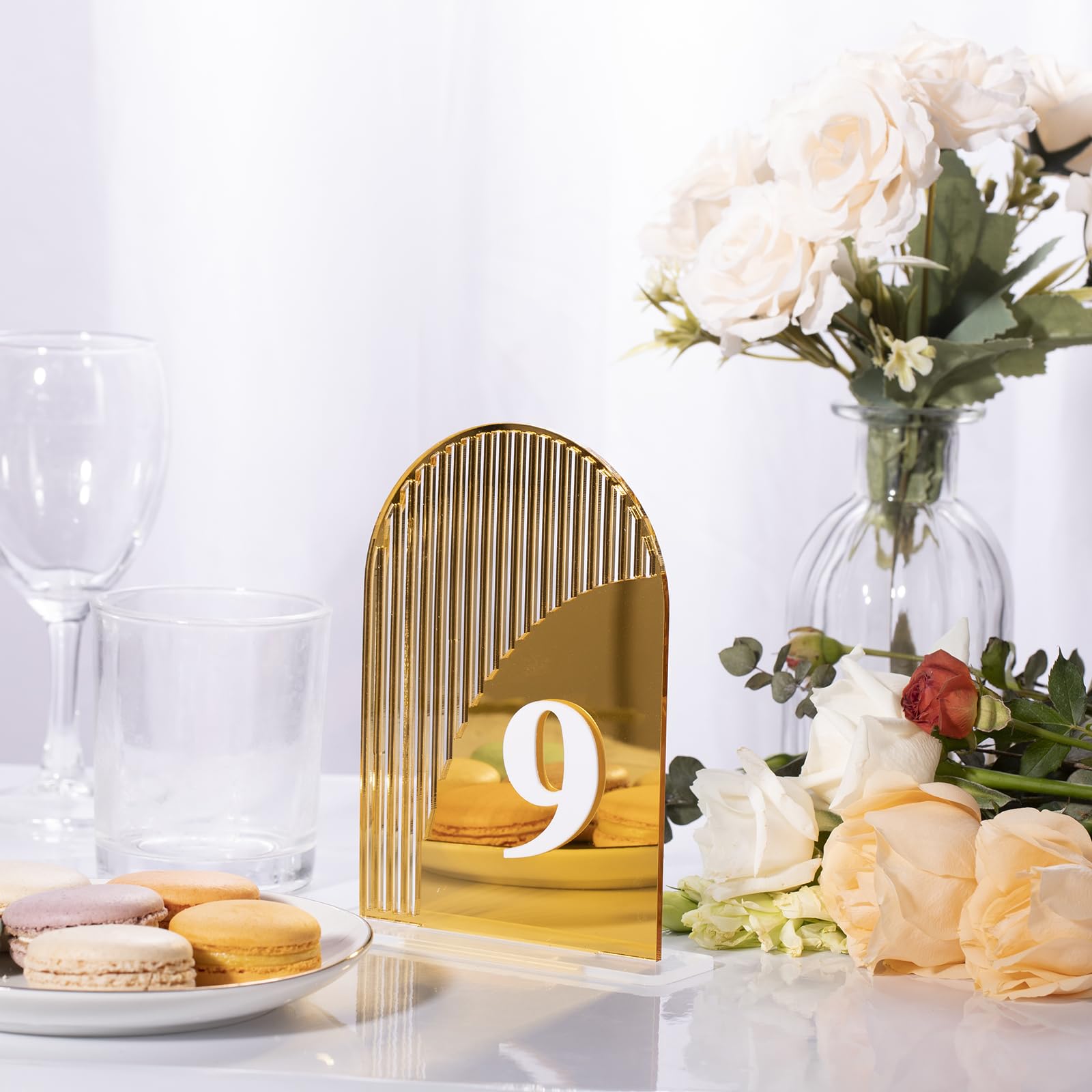 Sage Nation 15 pcs Gold Arch Wedding Table Numbers, 4x6 inch Acrylic Table Numbers, 3-D Mirrored Signs With Stands Perfect for Wedding Reception, Party, Restaurant, Event Decor