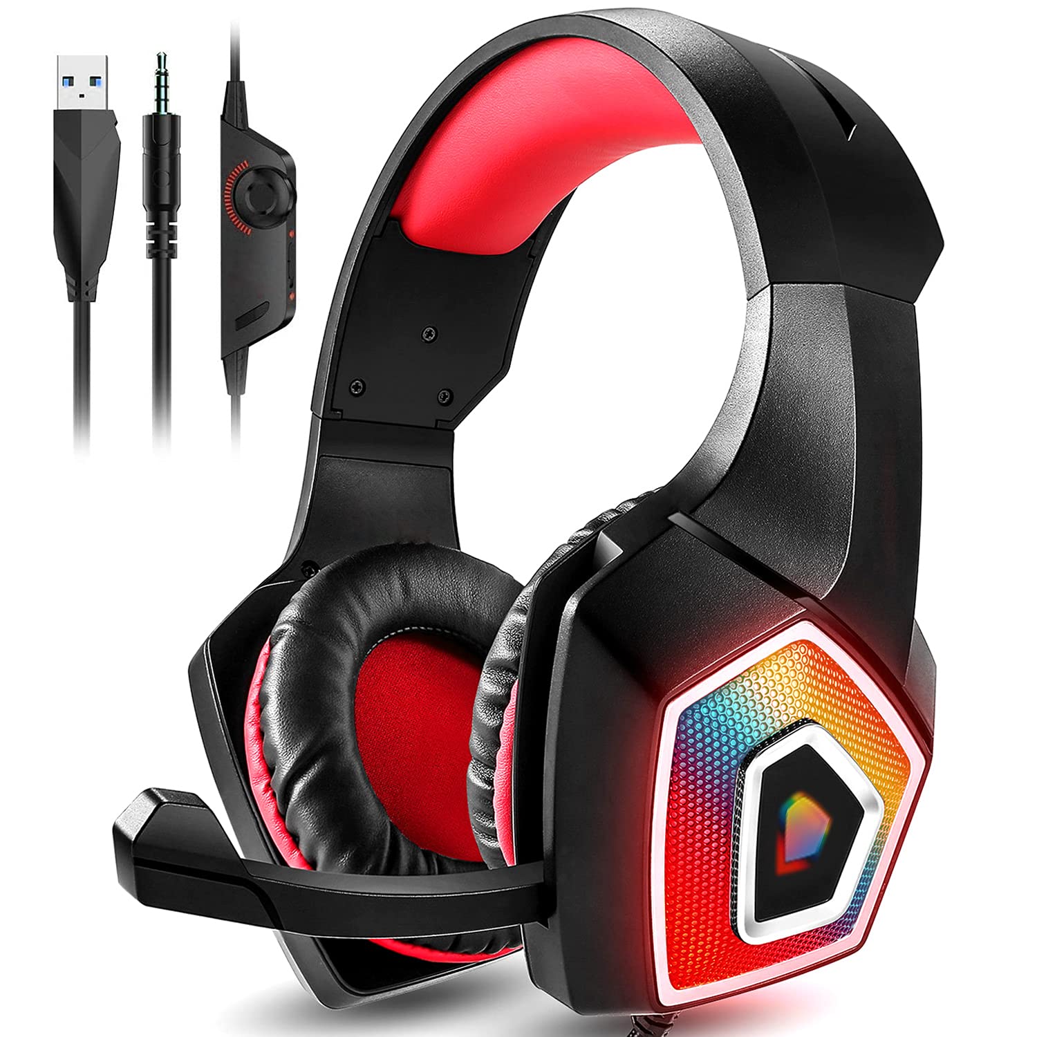 GALOPAR Stereo Gaming Headset for PC, PS4, Xbox One, 3D Surround Sound Headset with Noise Canceling Mic LED Light, Over-Ear Headphones Compatible with PS4, Xbox One, Switch, PC, Mac, Laptop