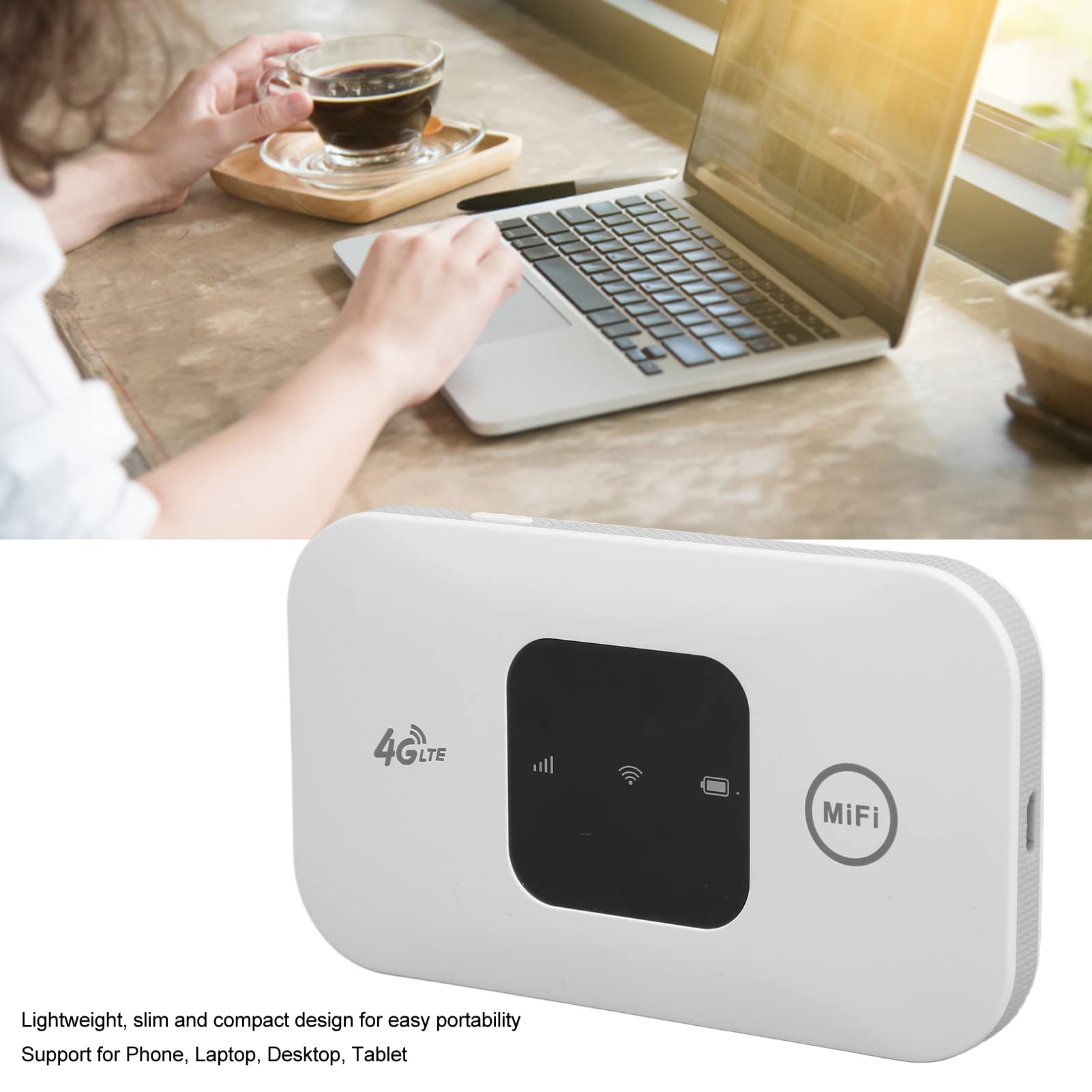 Portable, 4G Mobile Router, Pocket Mobile Network Hotspot with SIM Card Slot, for Car Users Business Travelers Outdoor Travelers White