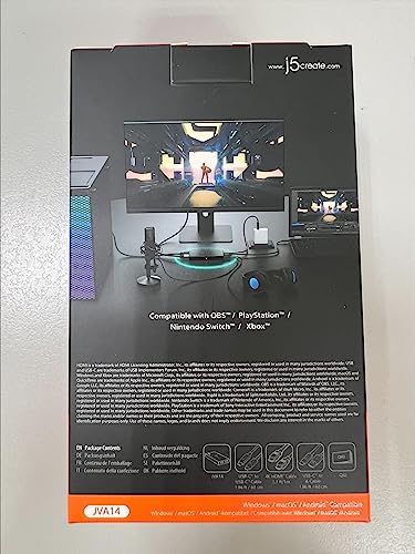 j5create 4K Game Video Capture Card with PD 60W Pass-Through Charging, Stream and Record 4K Video on PS5, PS4, Xbox, Switch, Work with OBS, Twitch, YouTube (JVA14)