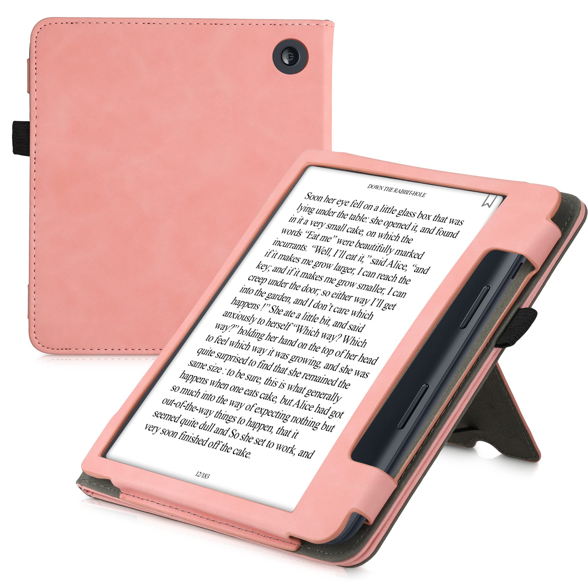 kwmobile Case Compatible with Kobo Sage - Cover Faux Nubuck Leather e-Reader Flip Case - Dusty Pink