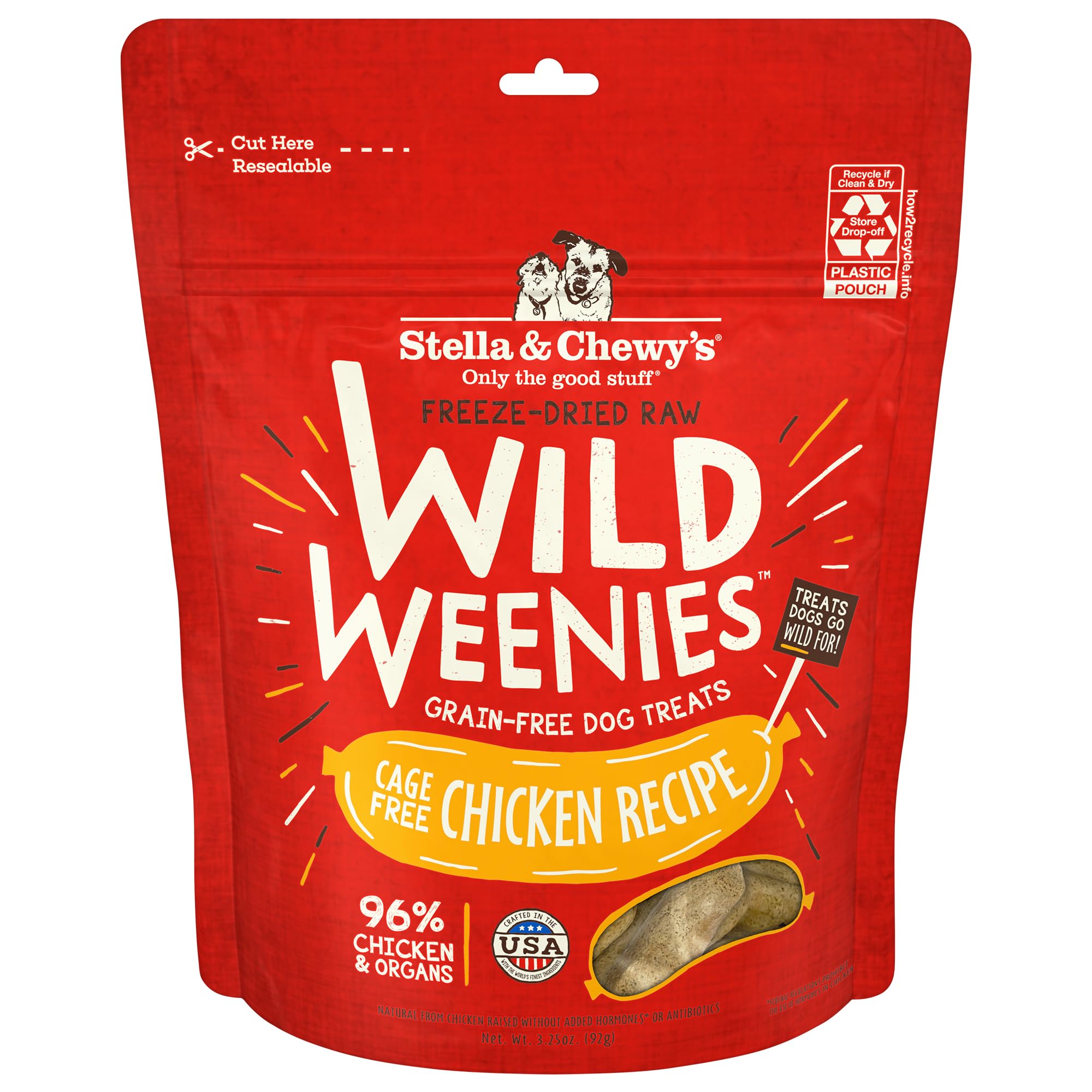 Stella & Chewy's Freeze-Dried Raw Wild Weenies Dog Treats â All-Natural, Protein Rich, Grain Free Dog & Puppy Treat â Great for Training & Rewarding â Cage-Free Chicken Recipe â 3.25 oz Bag