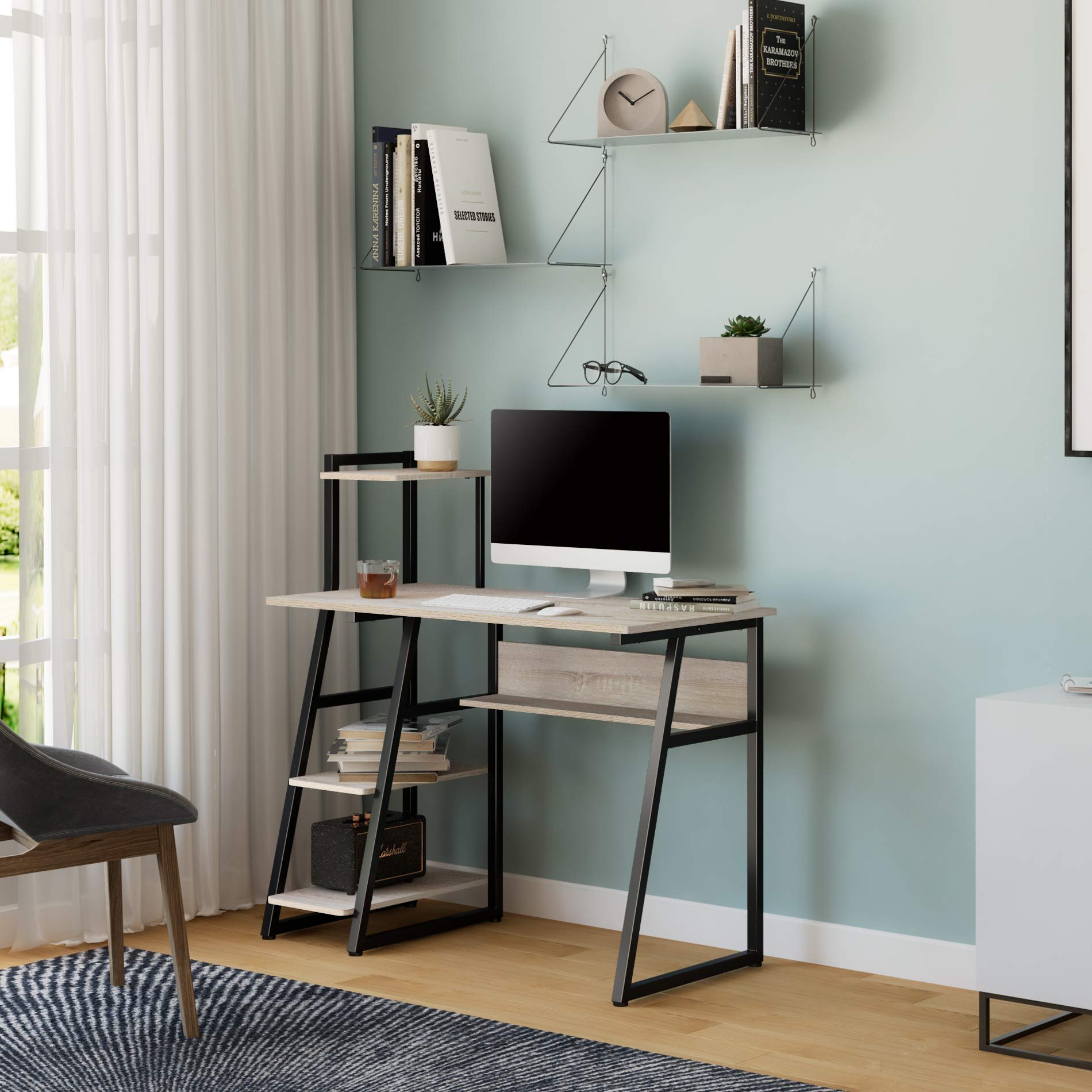 FITUEYES Computer Desk with Shelves,Home Office Writing Table with Bookshelf,40 Inch Modern Style PC Desk for Small Space,Nature