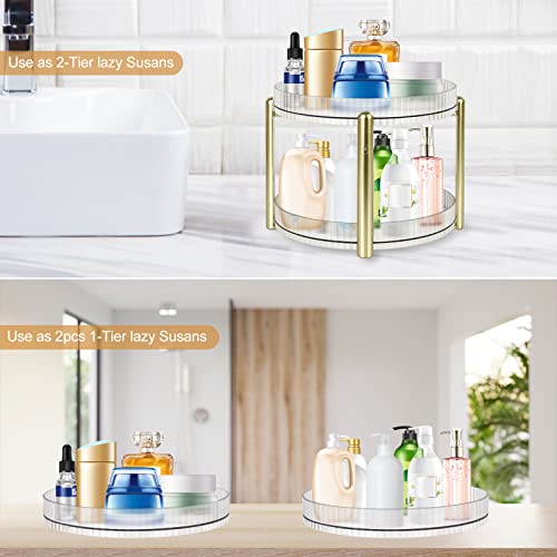 HSSPANFN 360° Rotating Makeup Organizer for Vanity 2 Tier, Large Capacity Cosmetics Storage Vanity Shelf Countertop,Bathroom Make Up Spinning Holder Rack for Brushes, Perfumes, Skincare