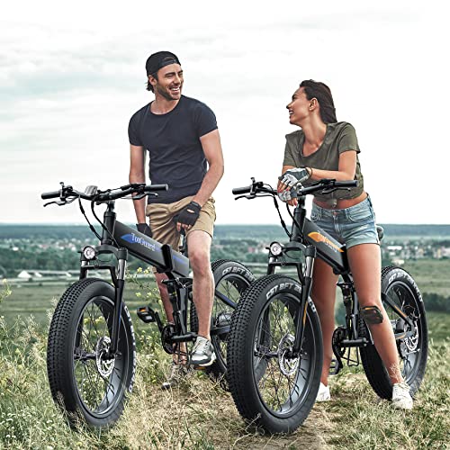 TotGuard 26" Fat Tire Electric Bike 500W 21.6MPH Ebike Foldable Adult Electric Mountain Bicycles with 48V 10Ah Battery and Lockable Suspension Fork