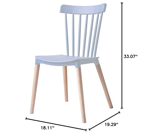 Simpol Home DSW Armless Modern Plastic Chairs with Wood Legs for Living, Bedroom, Kitchen, Dining,Lounge Waiting Room, Restaurants, Cafes, Set of 4, Blue Light