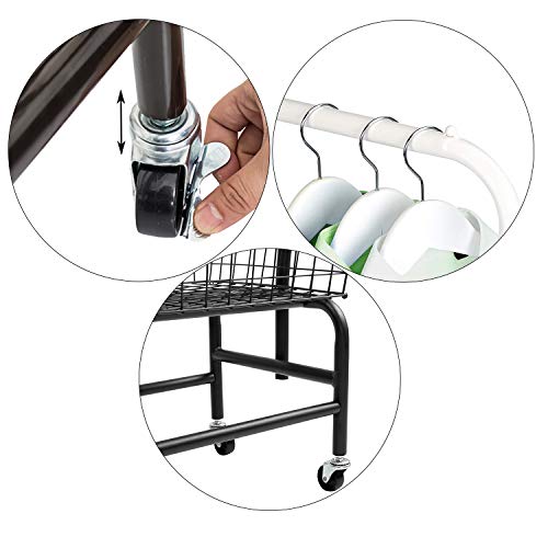 Rolling Laundry Hamper Basket Cart with Wire Storage Rack and Hanging Rack White