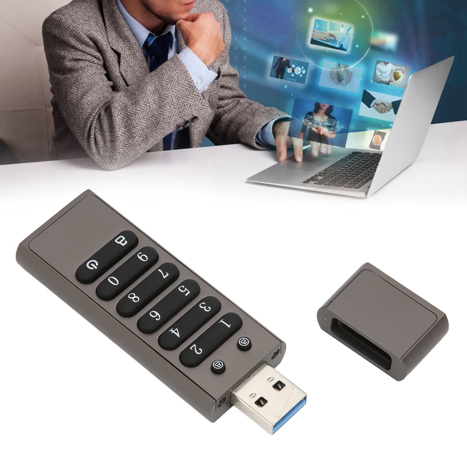 KOSDFOGE Encrypted Flash Drive 128GB USB Drive with Secure Encrypted Button USB3.1 100MByet/s High Speed U Flash Drive Password Memory Stick