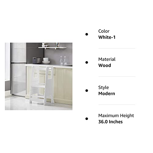 Kid's Wooden Kitchen Step Stool, 220lbs Capacity, Adjustable Platform Standing Tower, with Safety Guardrail Child Studying Tower, Toddler Stool for Bathroom, Cooking Helper(White