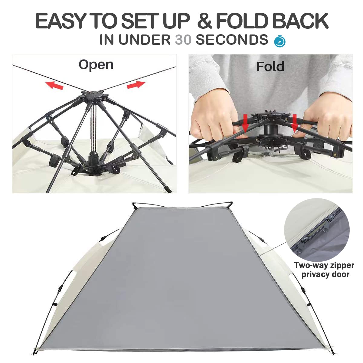 HITOSPORT Hitosport Beach Tent, Sun Shelter, Pop Up Shade, Easy Setup XL Sun Tent for 4 Person, Outdoors, Windproof, UPF 50+, Tent Stakes, G