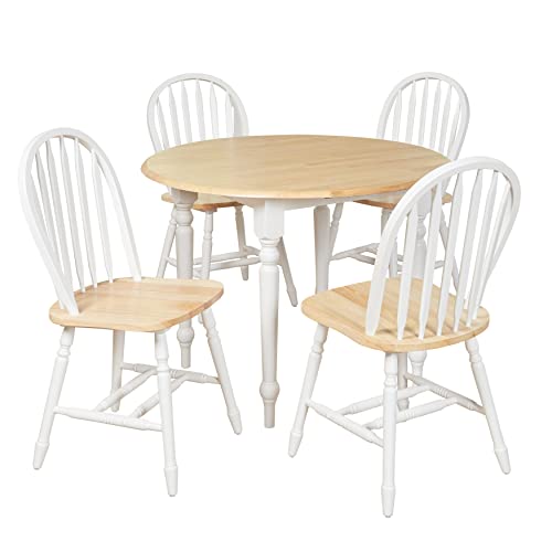 Target Marketing Systems Arrowback Country Dining Room Chairs, with Flat Spindle Back and Carved Legs, Made of Solid Rubberwood, Seat Height 17.75", Set of 2, White
