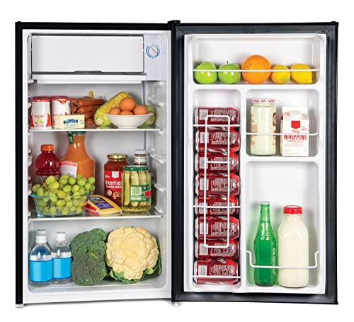 Igloo IRF32BK Single Door Compact Refrigerator with Freezer, Slide Out Glass Shelf, Perfect for Homes, Offices, Dorms, 3.2 Cu.ft